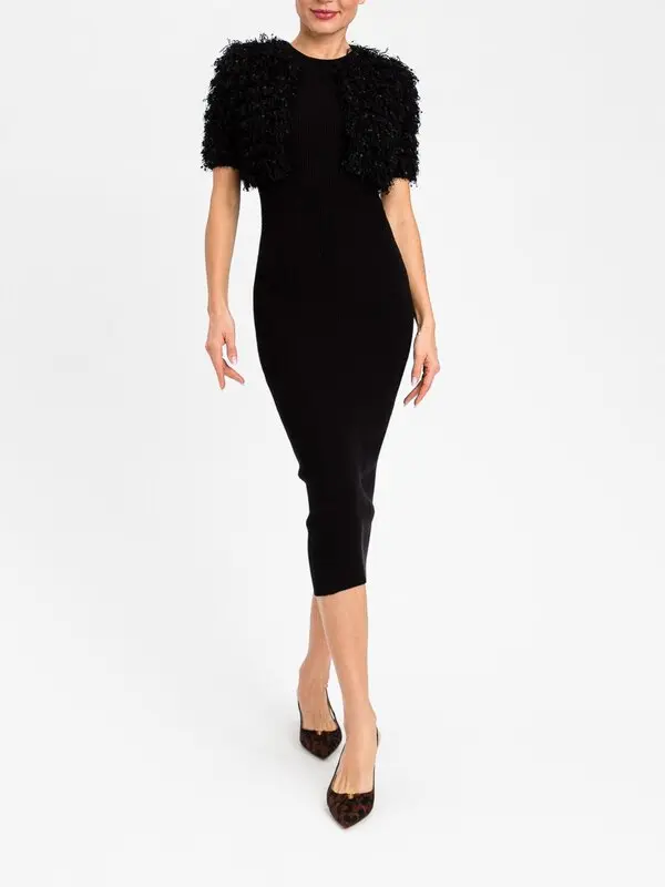 TWINSET Off-the-shoulder Ribbed Midi Sheath Dress With Lace Inserts