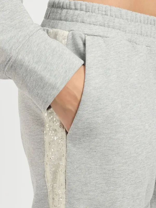 TWINSET Cotton Blend Jogging Pants With Sequin Embroidery And Elastic Waist