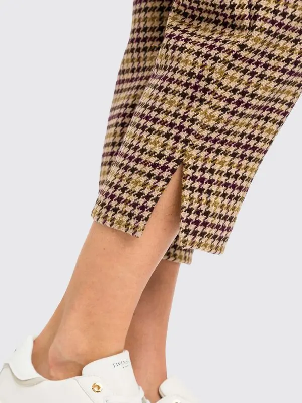 TWINSET Cropped Slim Fit Houndstooth Wool Blend Pants