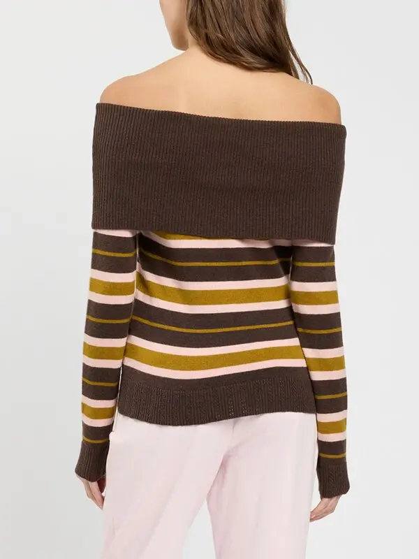 TWINSET Striped Wool And Silk Blend Sweater With Boat Neck - Brown
