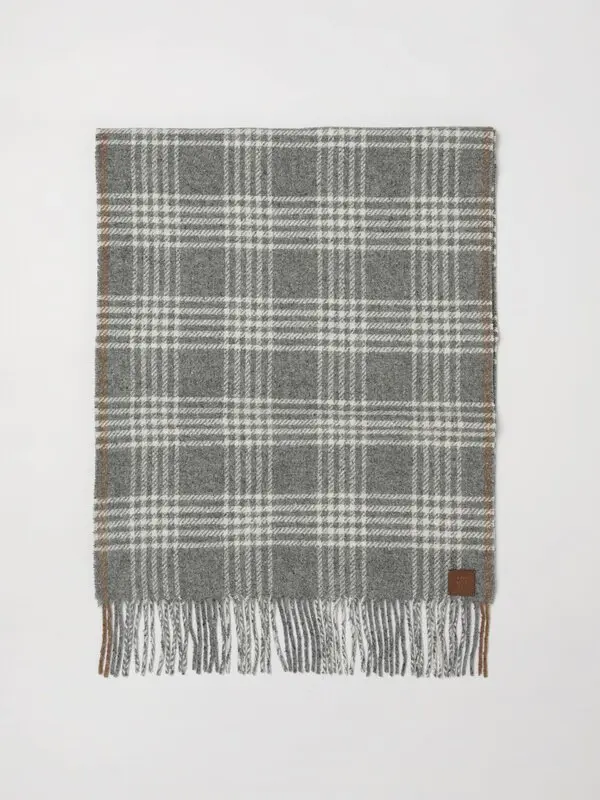 Eleventy Wool And Cashmere Blend Scarf With Tartan Pattern And Fringed Edges - Grey