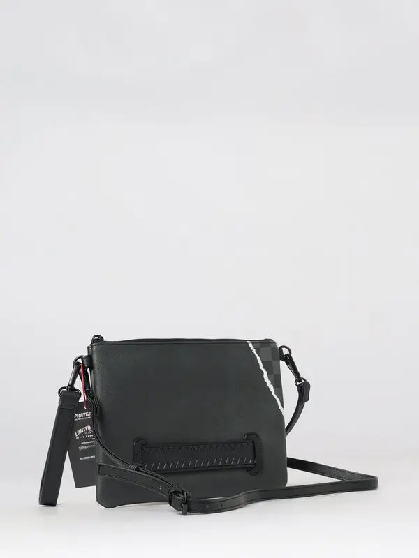 SPRAYGROUND Logo Print Coated Cotton Crossbody Pouch With Removable Handle - Black