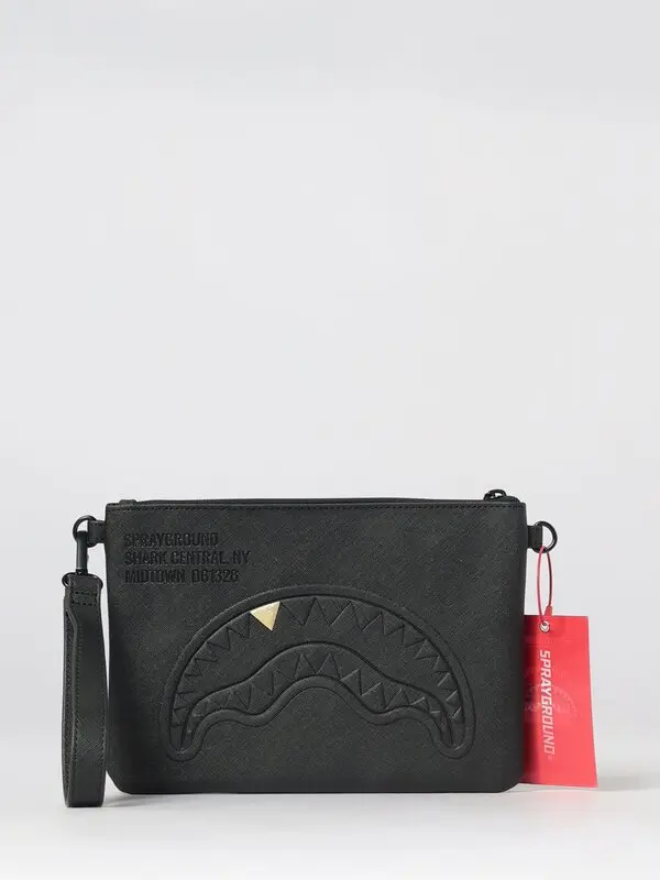 SPRAYGROUND Ed Out Gold Tooth Pouch In Coated Cotton With Embossed Logo - Black