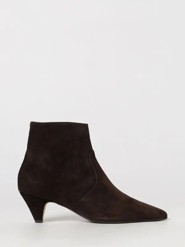 ANNA F. Suede Leather Ankle Boots With Low Cone Heel