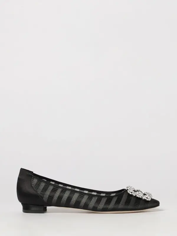 Manolo Blahnik Hangisilaflat Silk Organza Ballet Flats With Jewel Buckle