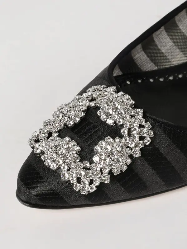 Manolo Blahnik Hangisilaflat Silk Organza Ballet Flats With Jewel Buckle
