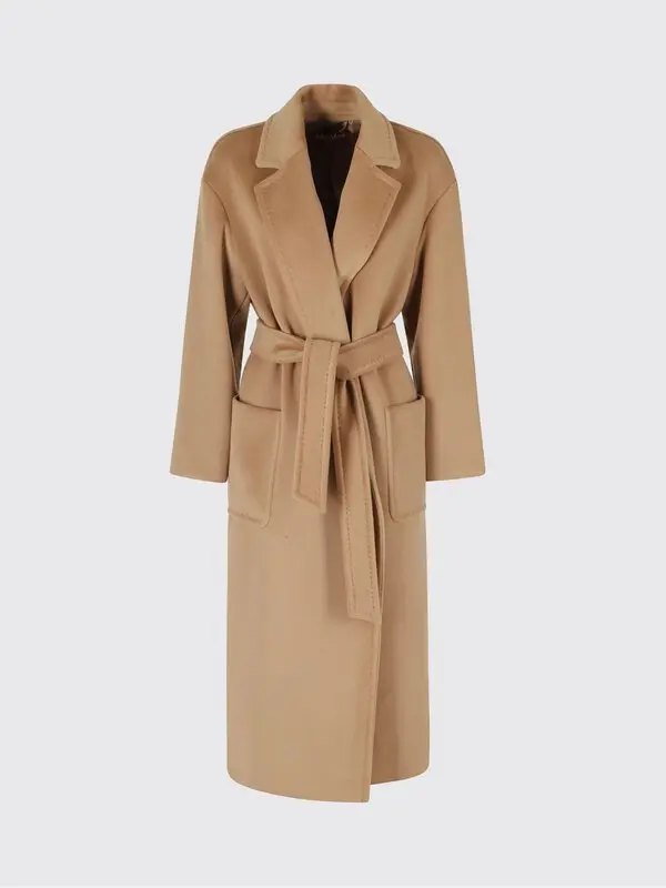 Max Mara Long Wool Robe Coat With Matching Belt - Camel