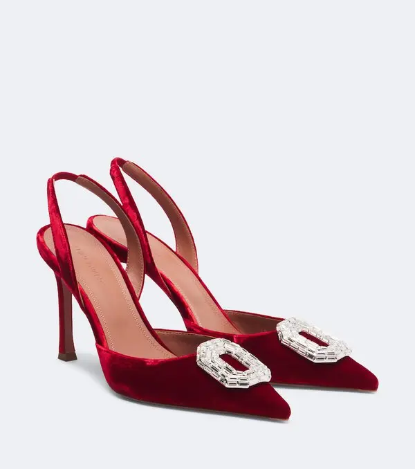 Amina Muaddi Camelia Embellished Velvet Slingback Pumps