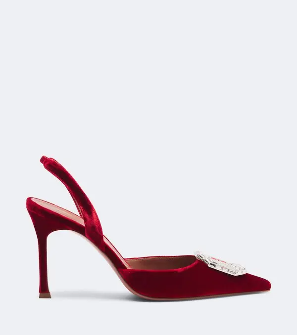 Amina Muaddi Camelia Embellished Velvet Slingback Pumps
