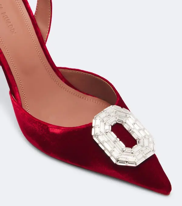 Amina Muaddi Camelia Embellished Velvet Slingback Pumps