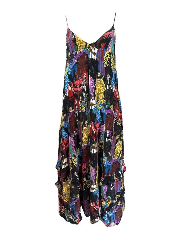 ANY OLD IRON Black / Red Multicolor Nola Heroes Ruffle Dress - Black/red