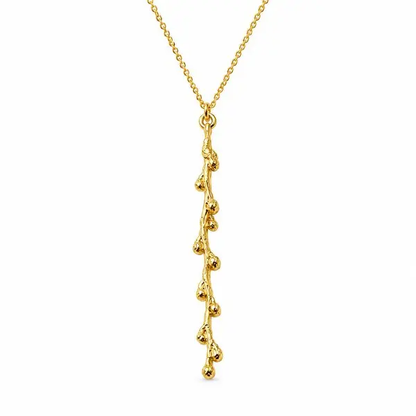 MOTHER NATURE JEWELRY Mimosa Long Necklace, Handmade Nature Pendant Statet Jewelry, Sterling Silver - Gold