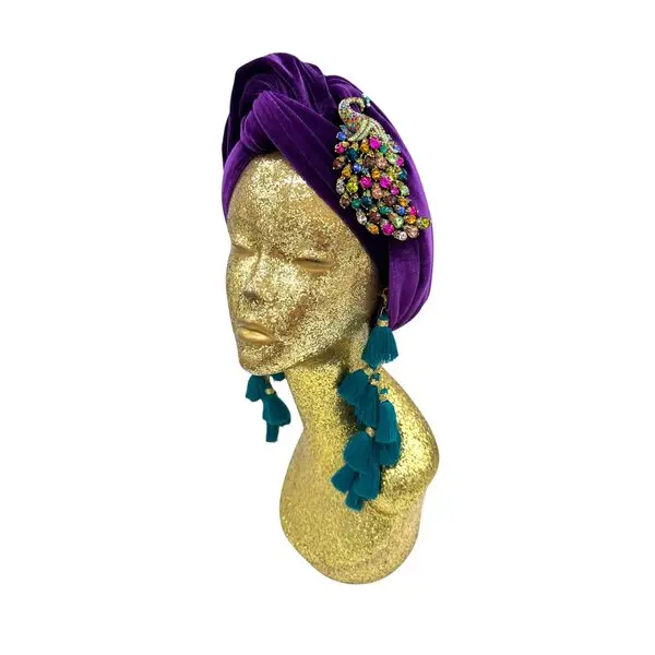 JULIA CLANCEY Aubergine Peacock Chacha Turban