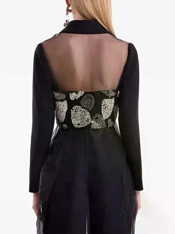 GEMY MAALOUF Beaded-floral Sheer-panel Shirt
