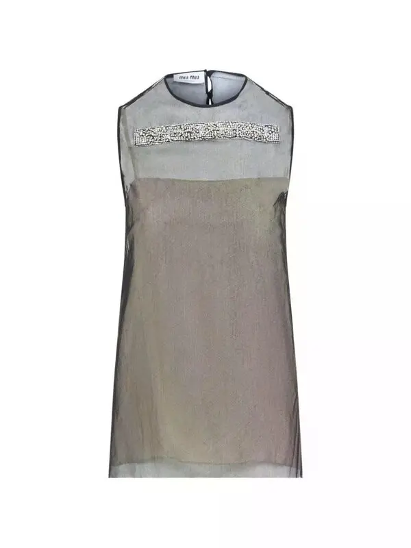 Miu Miu Embellished Tulle Top - Black