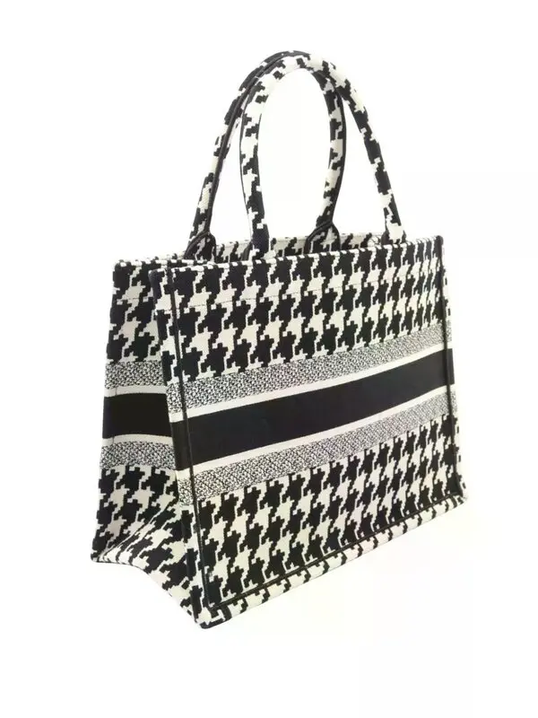 Dior 2000-2026 Medium Canvas Houndstooth Embroidered Book Tote Bag