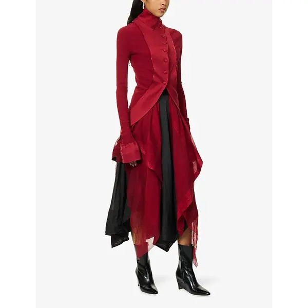 MARC LEBIHAN Fitted Ruffle Woven Jacket