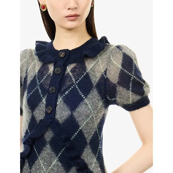 SHUSHU/TONG Argyle-knit Short-sleeve Wool-blend Midi Dress