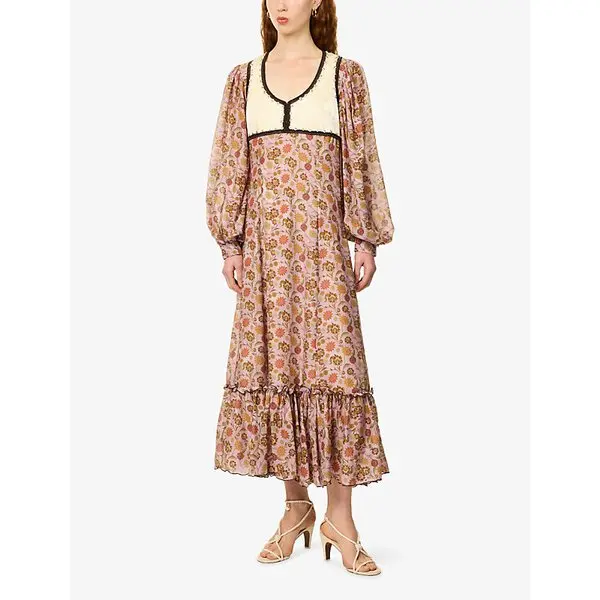SIEDRES Serica Contrast-panel Woven Maxi Dress