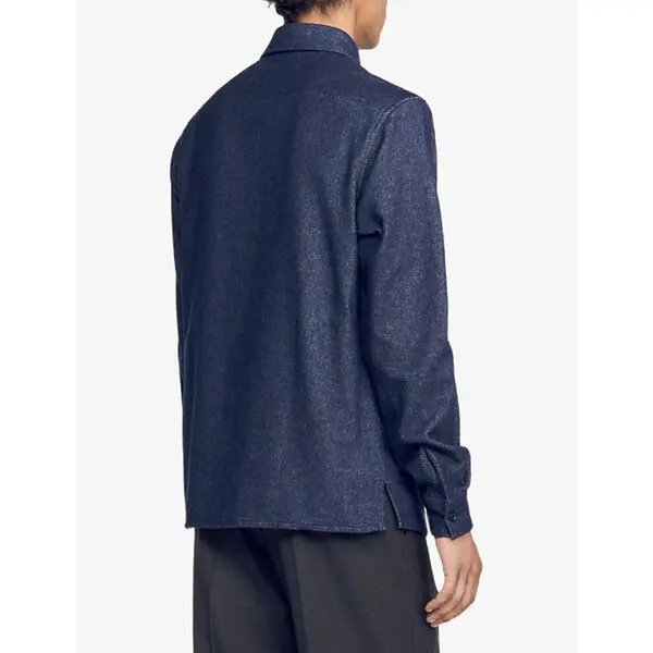 Sandro Flannel Long-sleeve Cotton Shirt - Blue