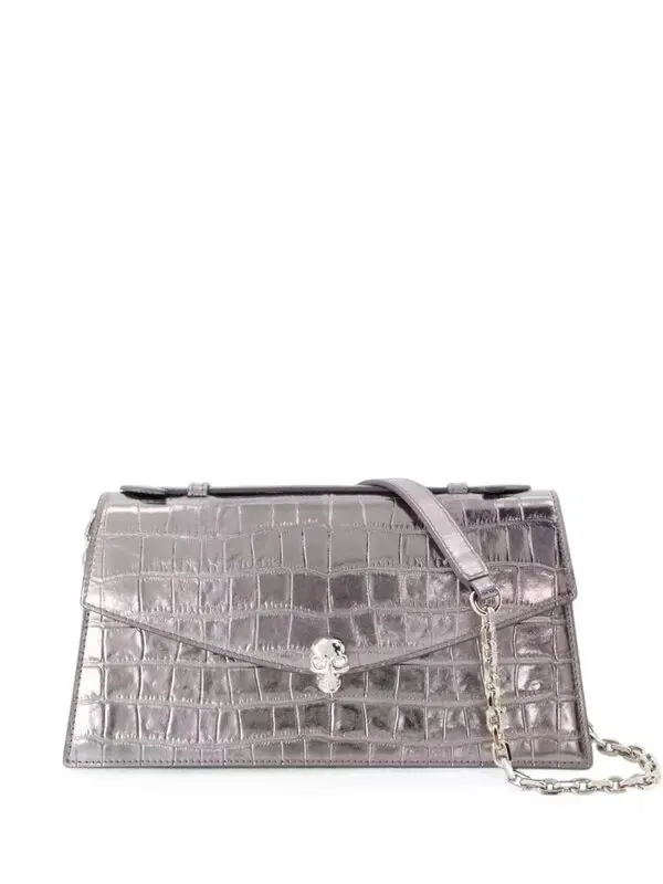 Alexander McQueen Skull Crocodile-effect Cross Body Bag - Silver
