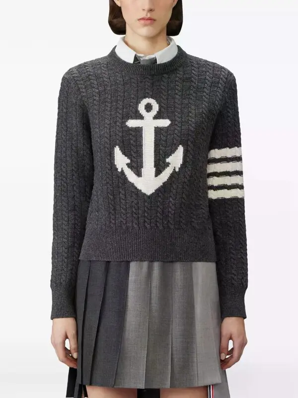 Thom Browne Merino Wool 4-bar Intarsia Anchor Pullover