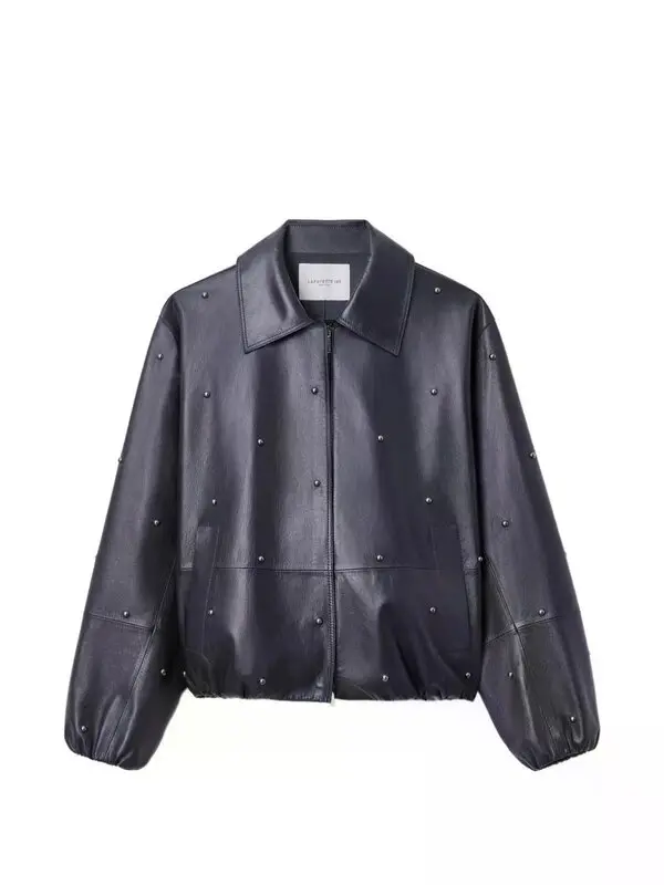 Lafayette 148 New York Stud-embellished Leather Bomber Jacket - Blue