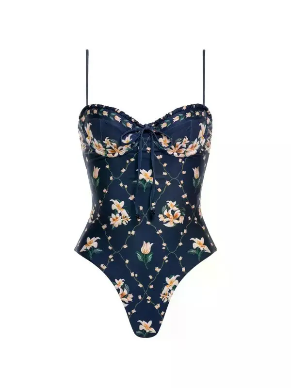 Agua Bendita Maria Ebano Promesa Floral-print Swimsuit - Blue