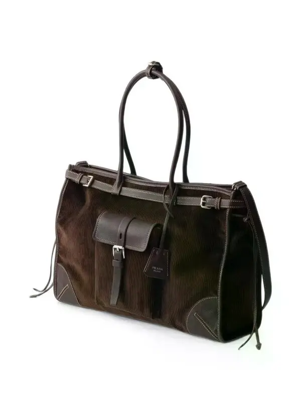 Prada Bonnie Extra Large Corduroy And Leather Handbag