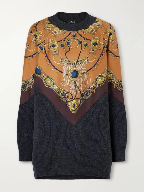 Etro Printed Silk-trimmed Wool And Cashmere-blend Sweater