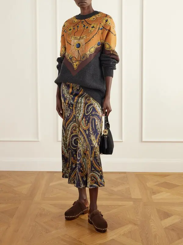 Etro Printed Silk-trimmed Wool And Cashmere-blend Sweater