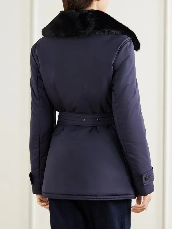 Burberry Double-breasted Belted Padded Plush-trimmed Shell Jacket