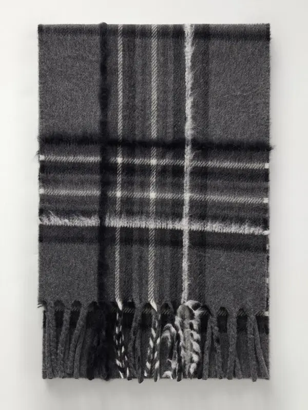 Johnstons Of Elgin Mull Fringed Checked Wool, Cashmere And Silk-blend Scarf - Gray
