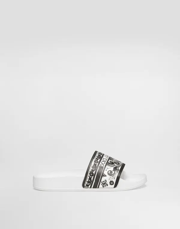 Dolce & Gabbana Majolica-print Calfskin Slide Shoes - Multicolor