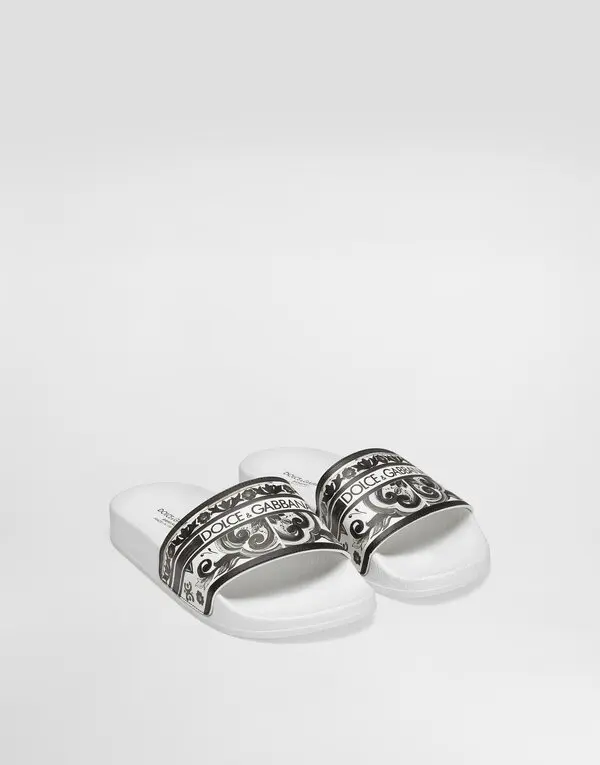Dolce & Gabbana Majolica-print Calfskin Slide Shoes - Multicolor