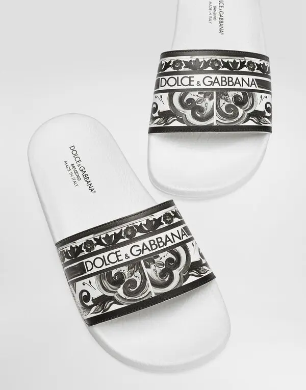 Dolce & Gabbana Majolica-print Calfskin Slide Shoes - Multicolor