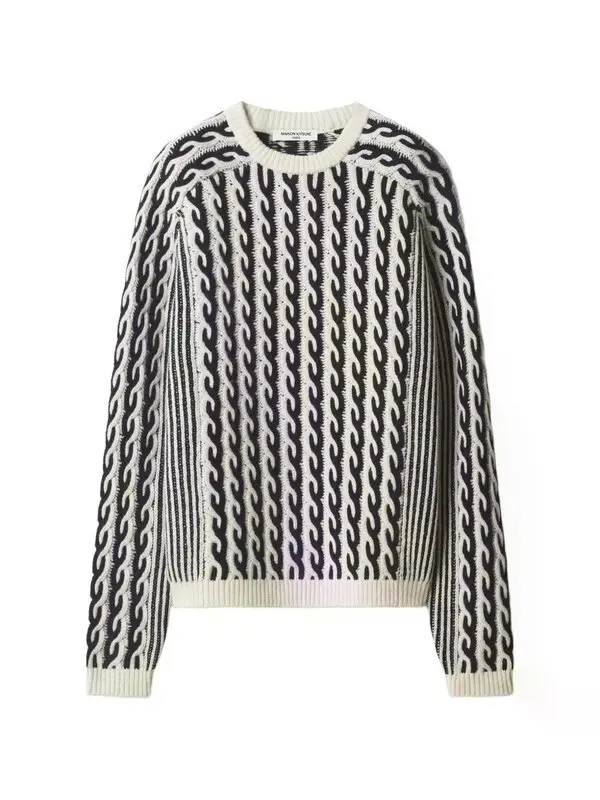 Maison Kitsuné Cable-knit Striped Sweater