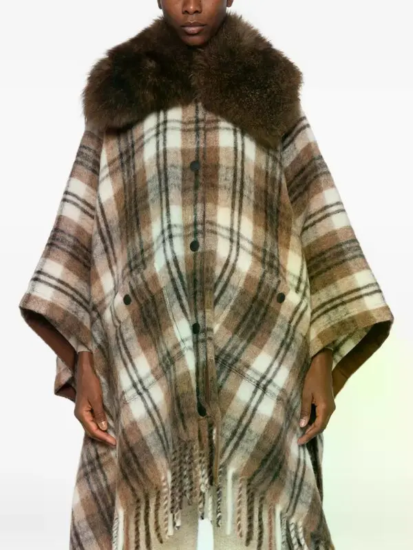 Moncler Plaid-check Faux-fur-collar Cape