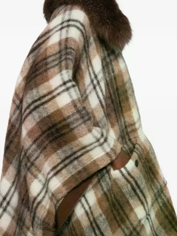 Moncler Plaid-check Faux-fur-collar Cape