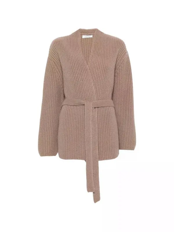 LISKA Belted Ribbed-knit Cardigan