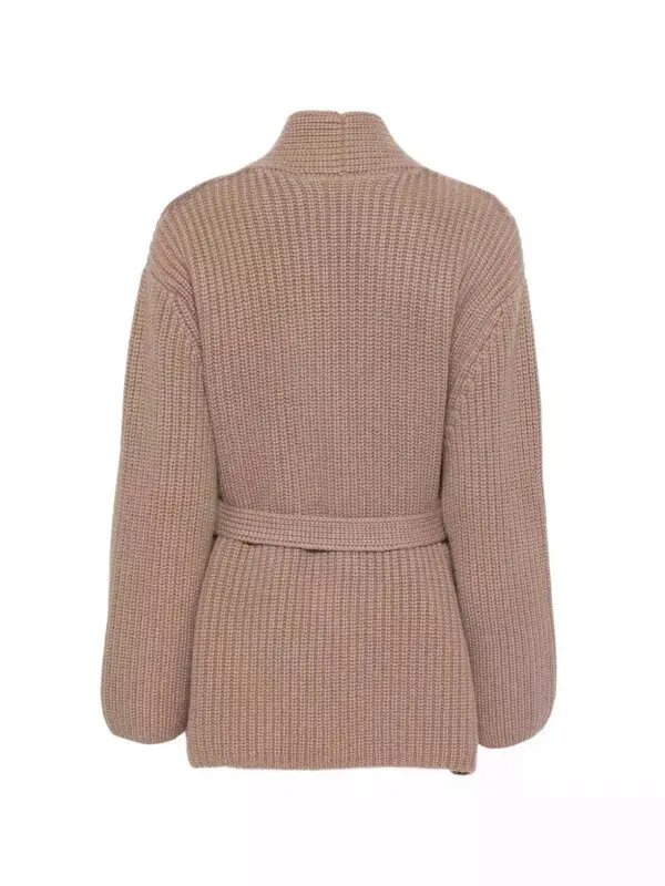 LISKA Belted Ribbed-knit Cardigan