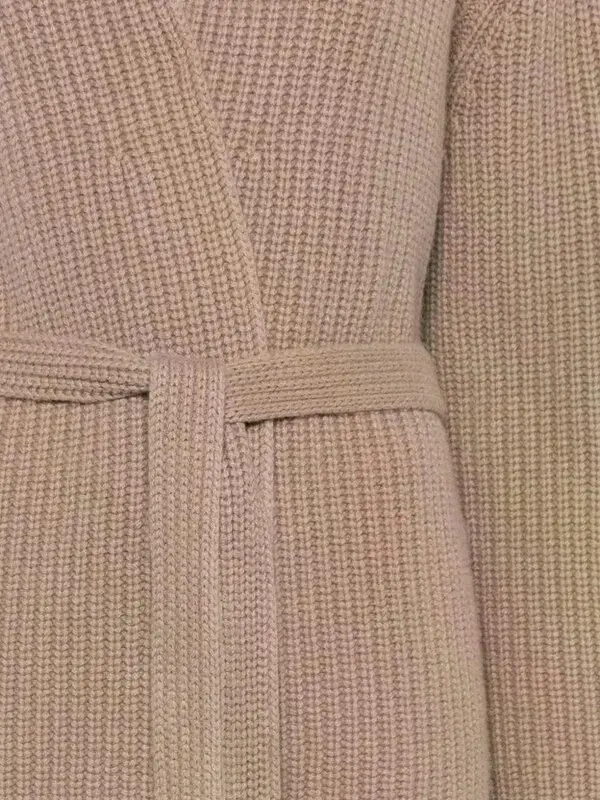 LISKA Belted Ribbed-knit Cardigan
