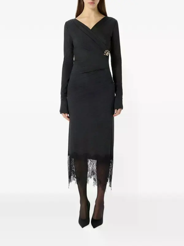 Blumarine Lace-trim Ruched Midi Dress