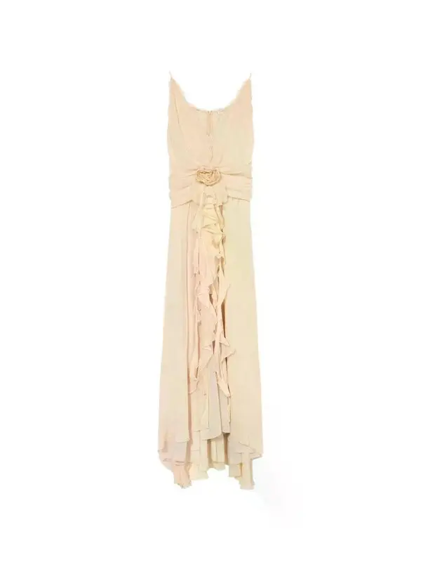 Blumarine Rose-detail Flounced Maxi Dress