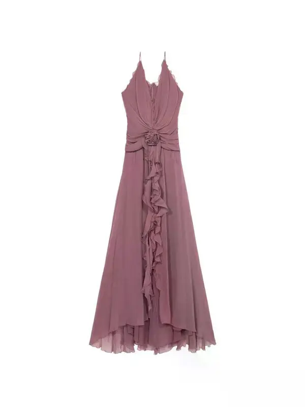 Blumarine Rose-detail V-neck Maxi Gown - Pink