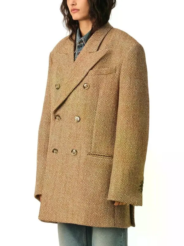 AMI Paris Double Breasted Herringbone Wool Blazer