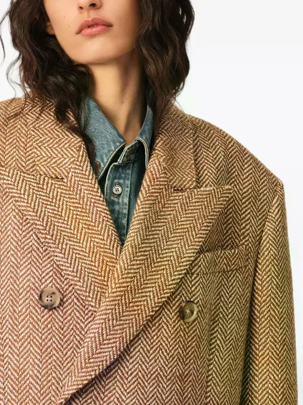 AMI Paris Double Breasted Herringbone Wool Blazer