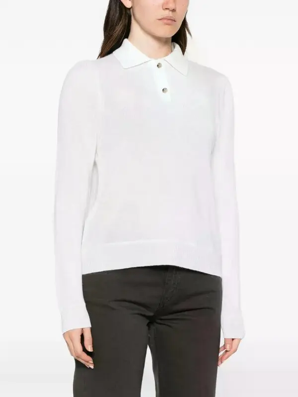 ALLUDE Button-placket Long-sleeve Polo Top