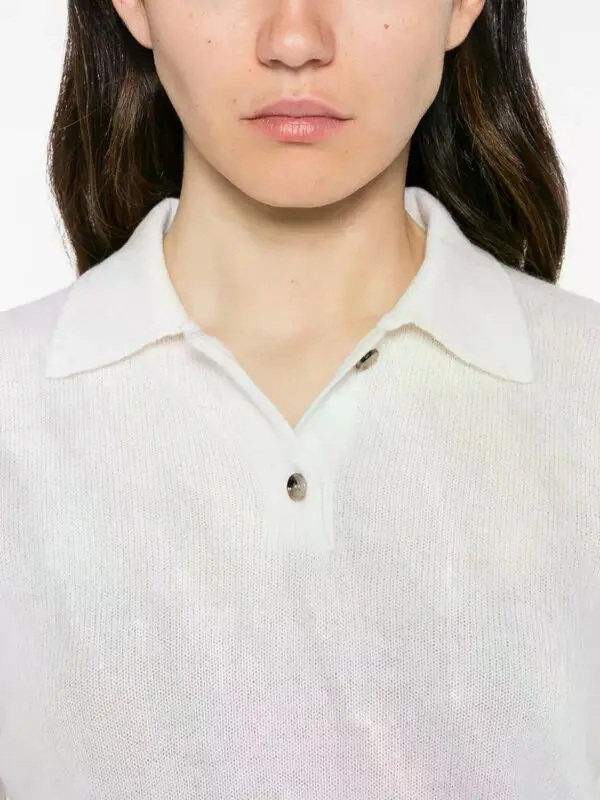 ALLUDE Button-placket Long-sleeve Polo Top