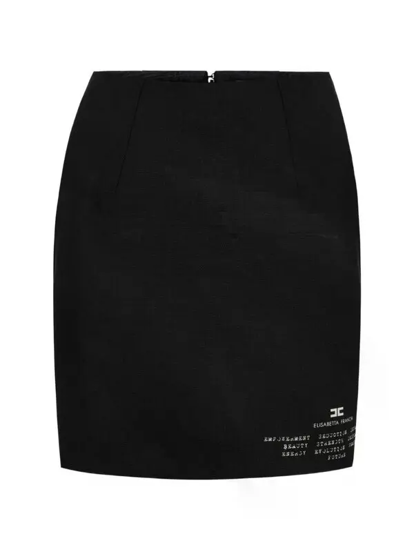 Elisabetta Franchi Wool Mini Skirt With Logo Print - Black
